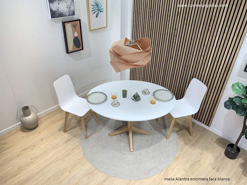 Mesa ovalada de cocina o comedor con pie de madera maciza y encimera ...