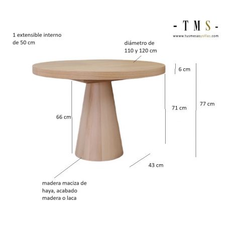 Mesas redondas de comedor con encimera gruesa de roble y pie central redondos